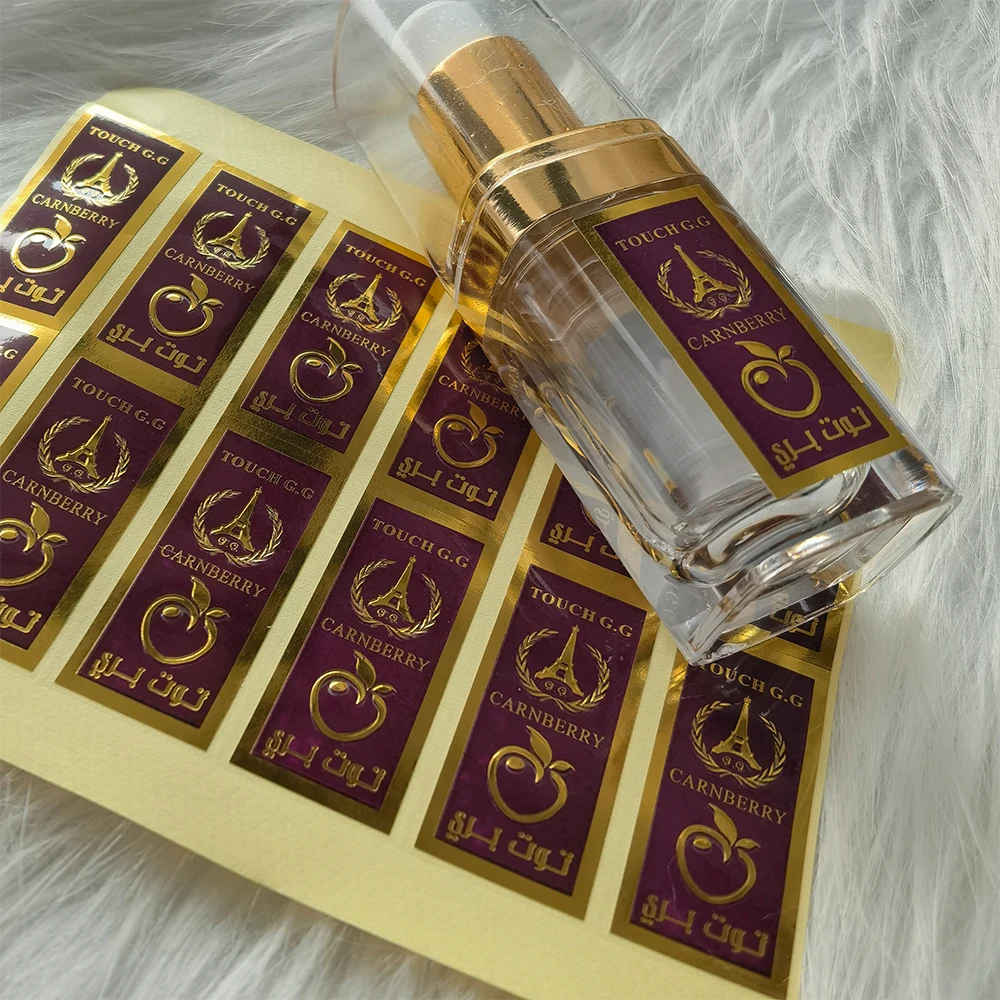 Custom Adhesive Paper Embossed Logo Sticker Black Foil Perfume Bottle ...