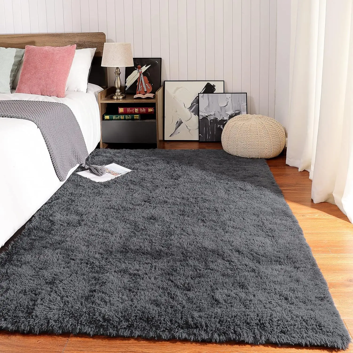 Gray Carpet for Living Room Plush Rug Bed Room Floor Fluffy Mats Anti ...