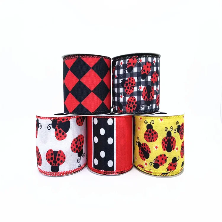 Ladybug Ribbon Polka Dot Wired Edge Ribbon Lady Bug Canvas Wire Edged ...