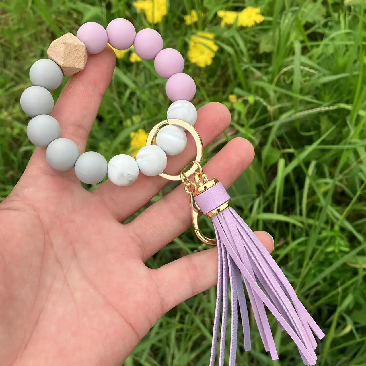 Silicone Bead Keychain Wristlet With Pu Tassel For Woman Silicone ...