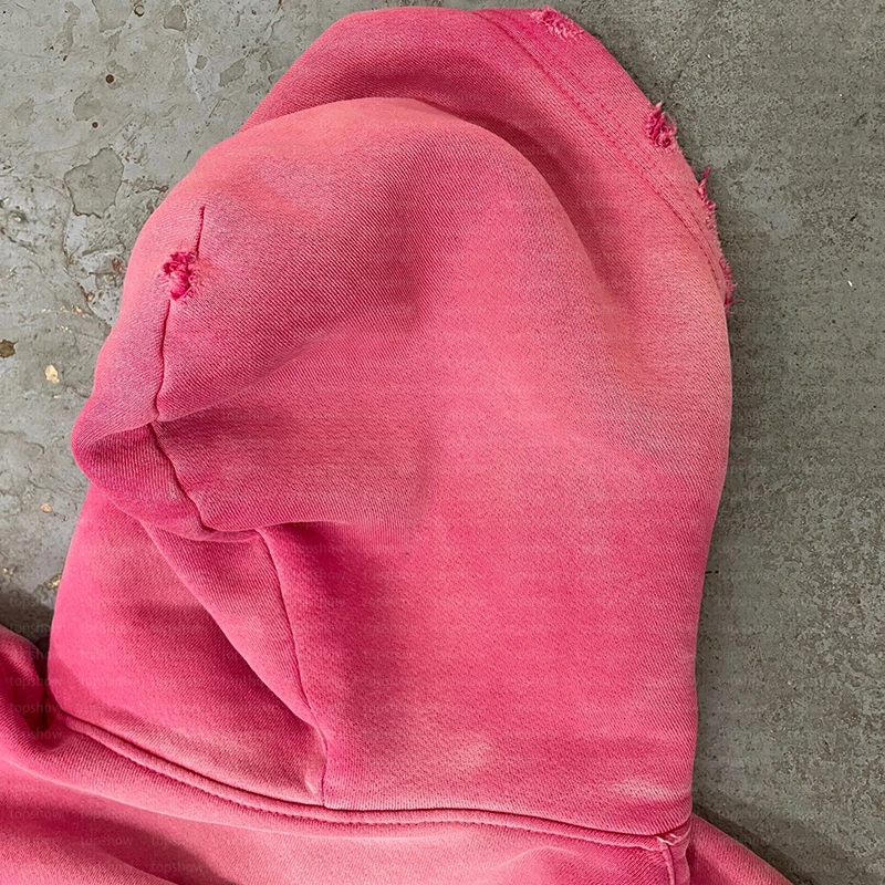 Pink Sun Faded Hoodie French Terry Custom Distressed Destroyed Heavy ...