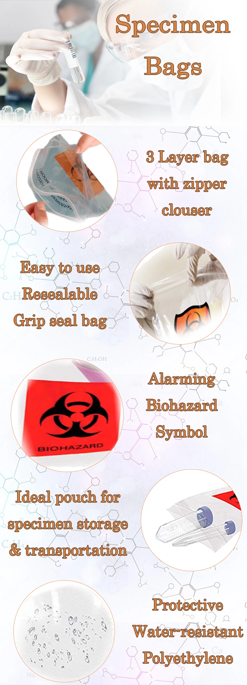 Transparent Laboratory Sample Bags With Outside Pocket 6x9 2 Mil 100 ...