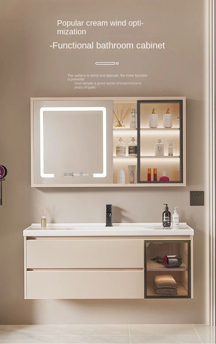 Modern Simple Luxury Bathroom Vanity with LED Rock Board Stone Carcase ...