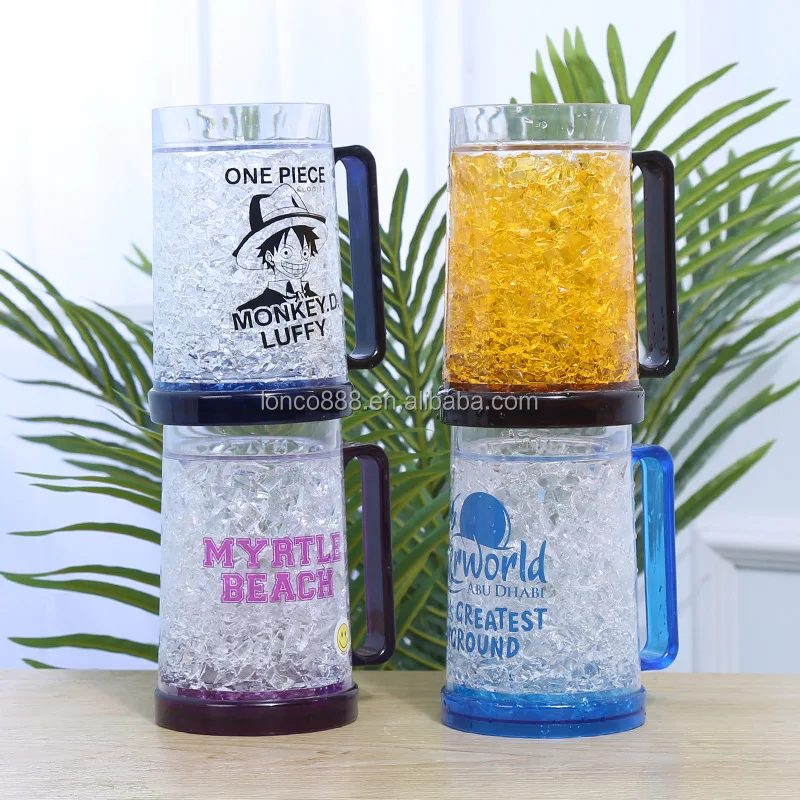Cooling Beer Mug - Double Wall Gel Frosty Freezer Ice Enamel Camping ...