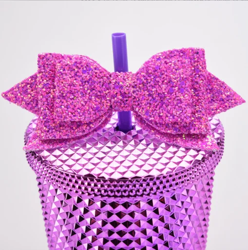 Lovely Bling Glitter Bow Charms Straw Topper For Party Decoration Cup ...