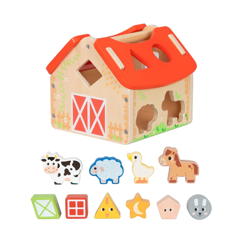 Hand-held House House Hut Wooden Farm Toy Scene Construction