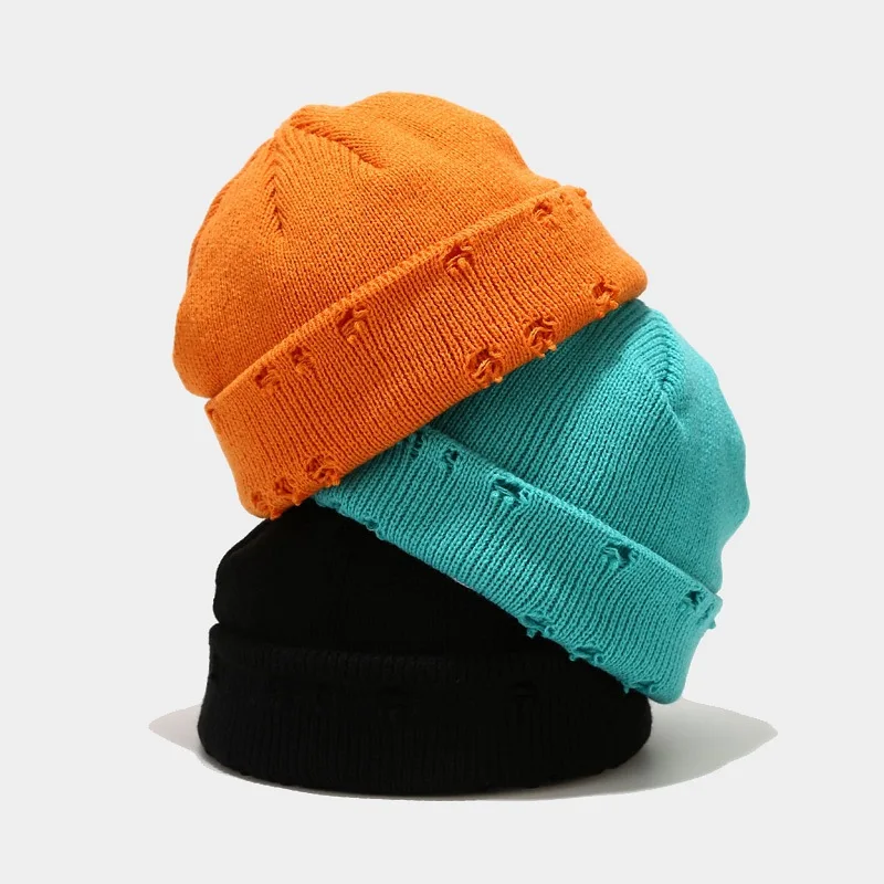 New Fashion Hip Hop Multicolor Acrylic Plain Distressed Crochet Beanie ...
