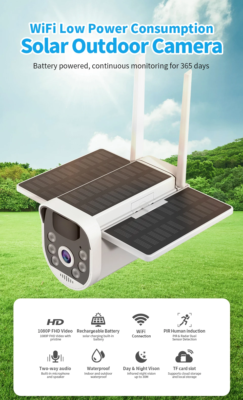 S02 Outdoor 1080p Home Security Camera Wireless Solar Bullet Camera ...