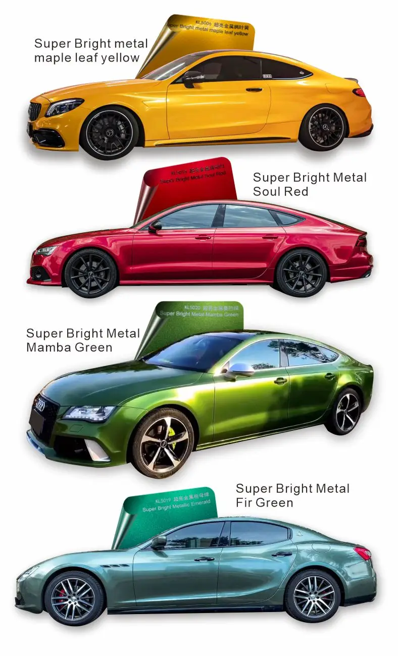 Colorful Yellow PVC Film Super Glossy Bright Metal Color Change Green ...