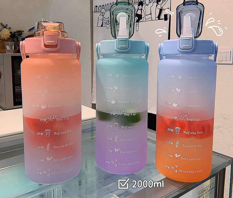 Summer Large-capacity Gradient Color Comes With A Straw Plastic Sports ...