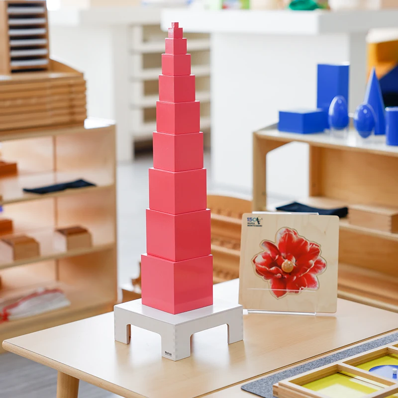 Wooden Sensorial Montessori Pink Tower Classic Materials Baby Toy Early ...