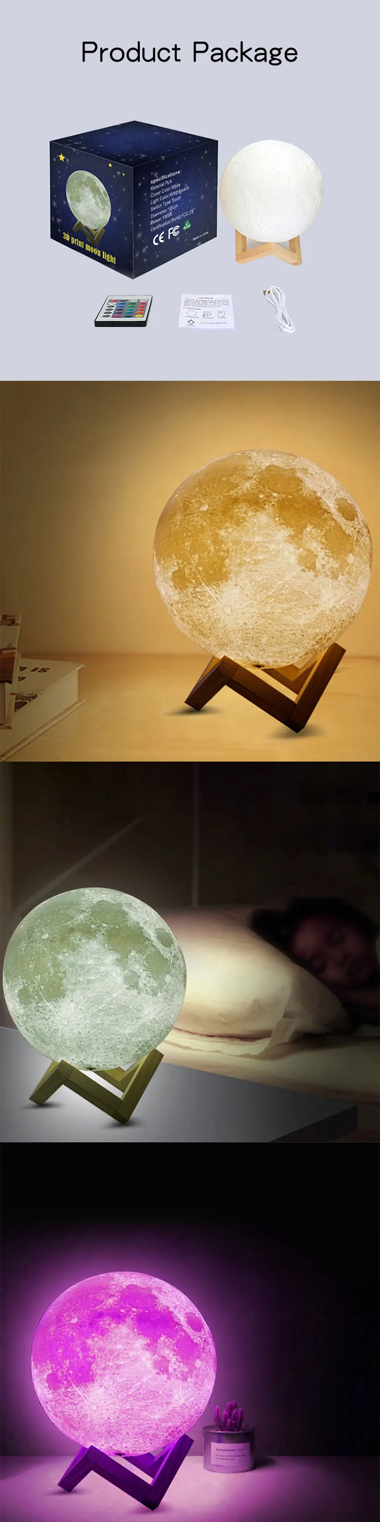 15cm 16 Color 3D Moon Lamp - LED, Touch, and Remote Control