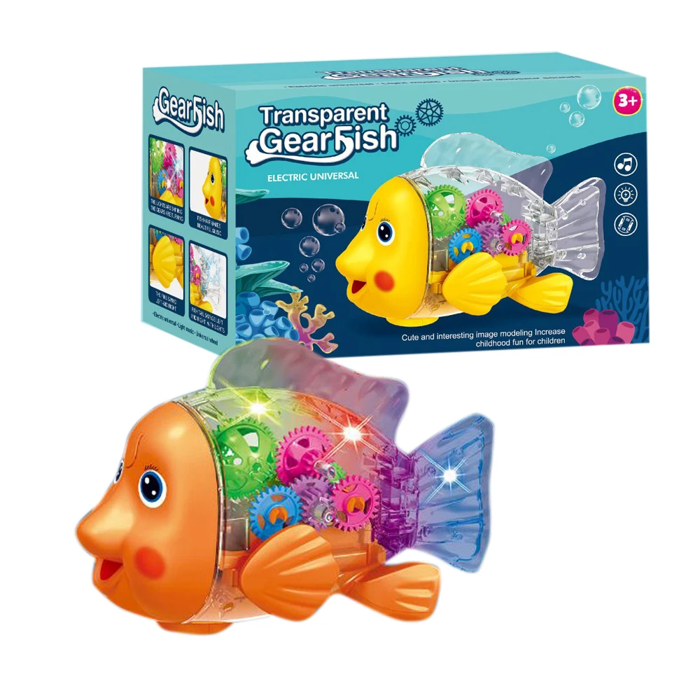 360 Rotate Gear Fish Plastic Electric Walking Toy with Light and Music