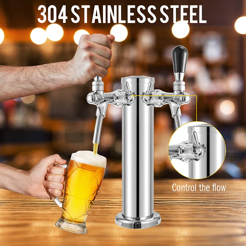 Dual Beer Faucet Tap Kegerator Tower with Drip Tray