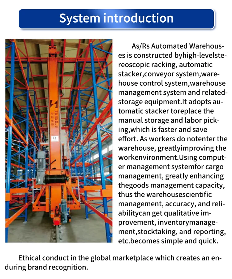 As / Rs Automatic Warehouse Stacker Crane Automated Storage Retrieval Racking System - Buy ...