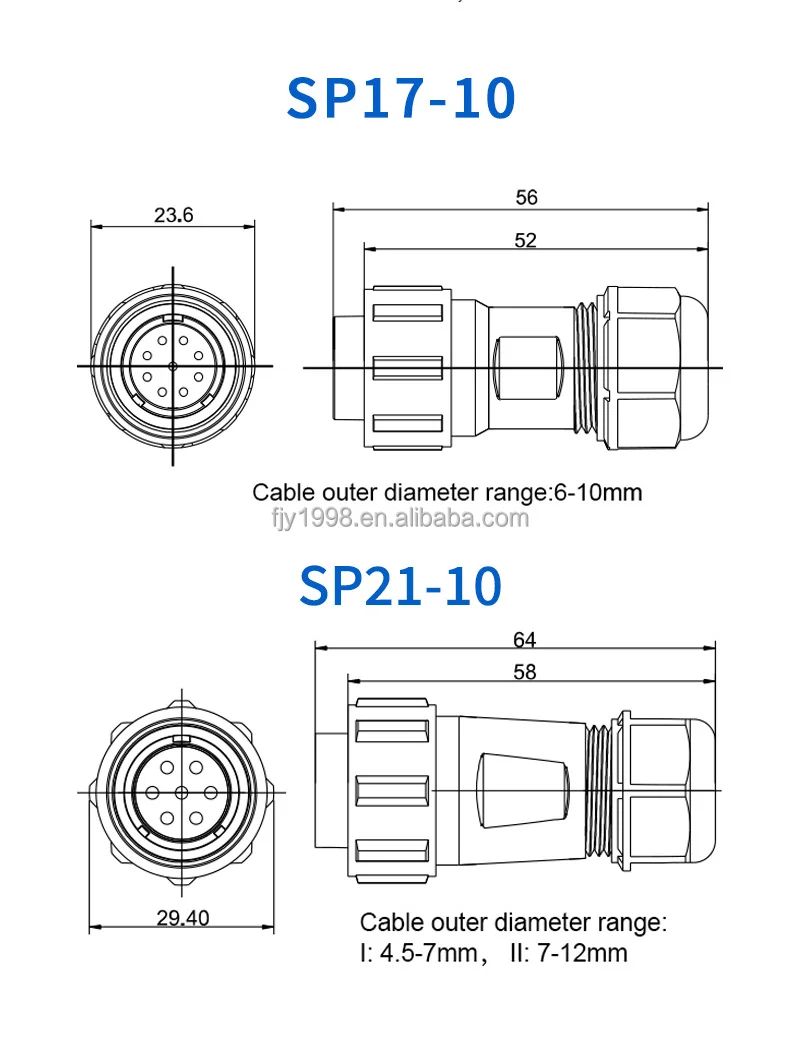 Custom Sp13 Sp17 Sp21 Ip68 Waterproof Connector 5/6/7/9/10/12/14pin ...