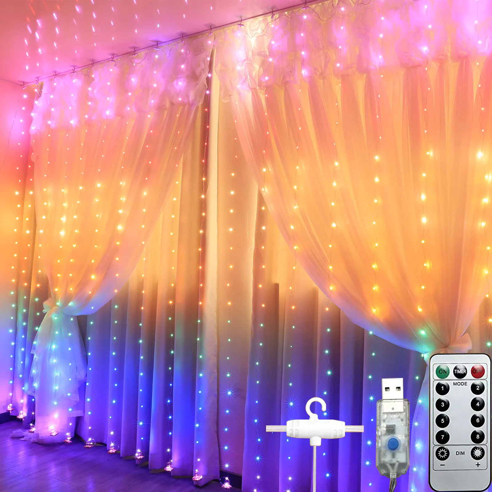 Led Curtain Lights Control Smart With Remote Rgb Window String Lights ...