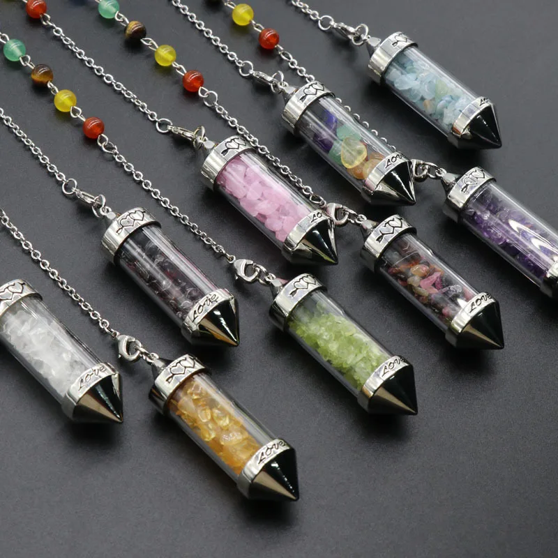 Seven Chakra Pendulum Seven-chakra Gravel Pendulum Amethyst Powder Crystal Citrine Gravel Bottle ...