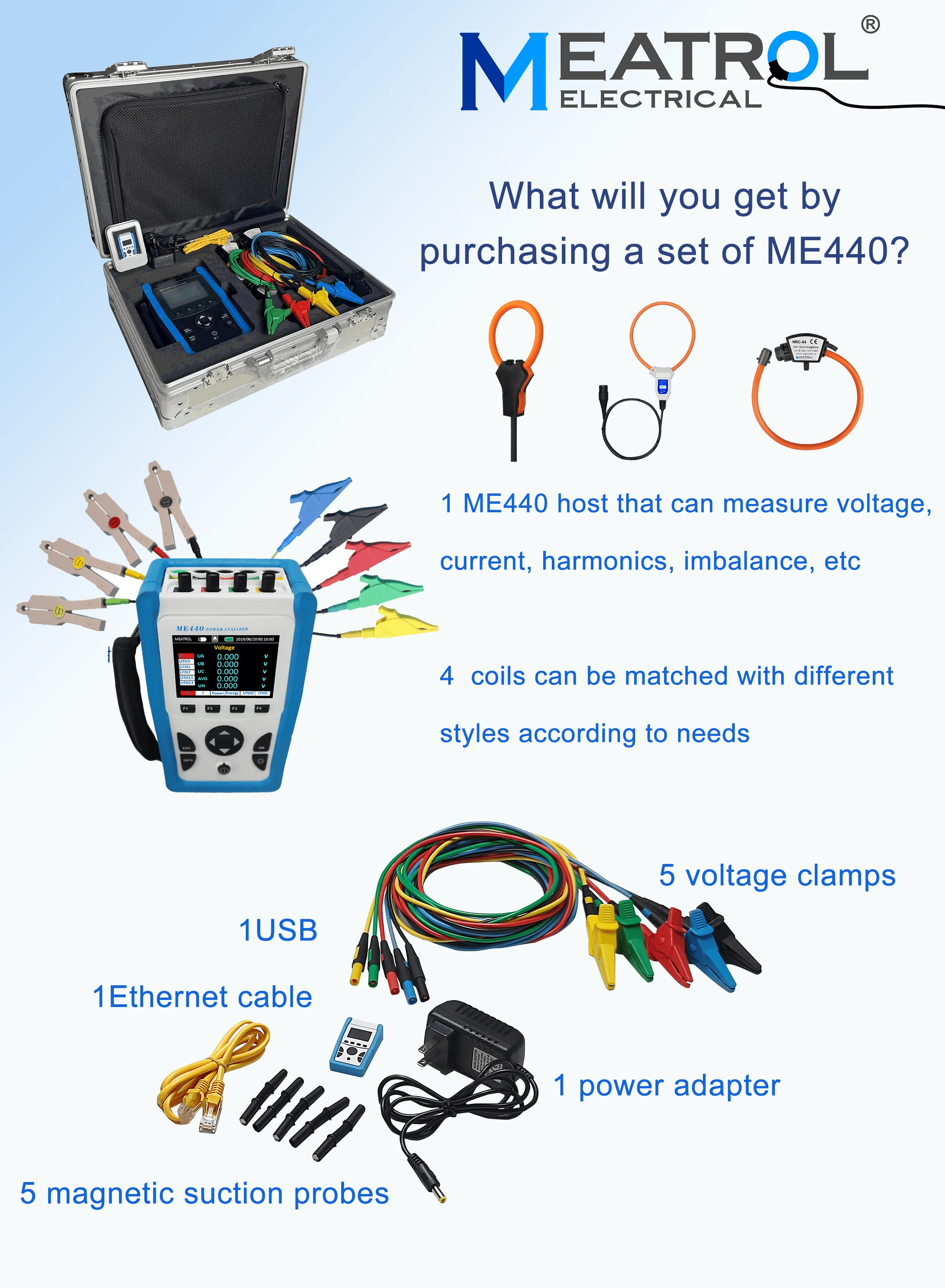 4G Energy Meter Analyzer With Modbus Protocol -Meatrol ME440 Electric Power Meter Power Data ...