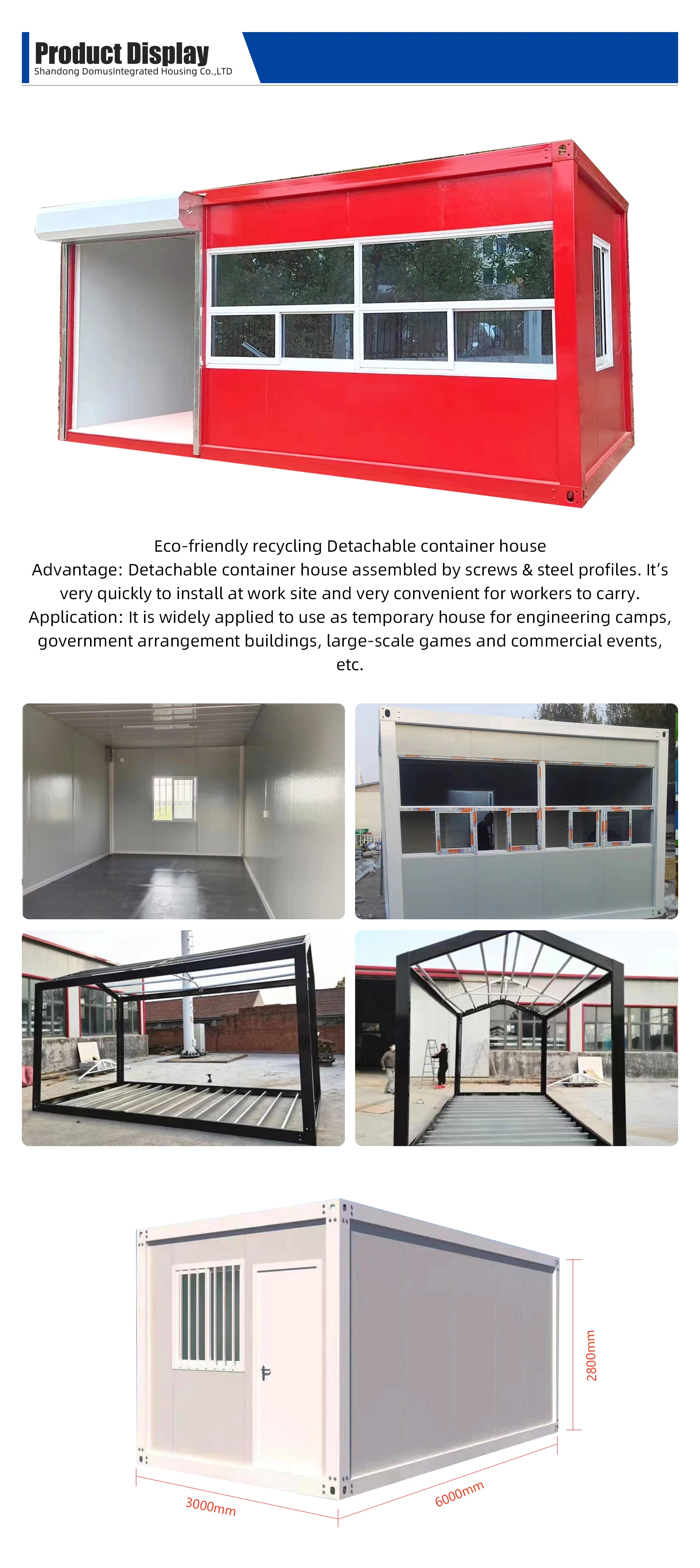 Detachable Container House 20ft 30ft Low Cost Detachable Prefabricated ...