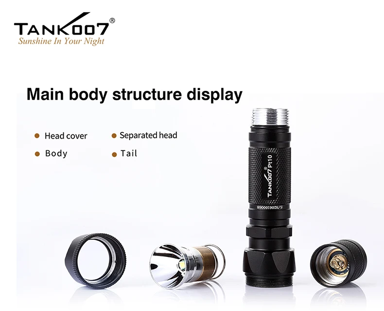 TANK007 13.29x2 LED Flashlight - IP68 Waterproof & Rechargeable