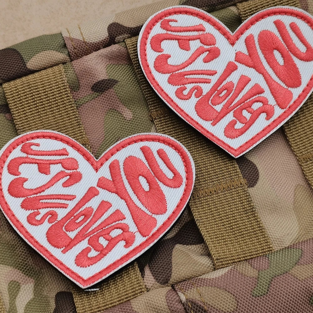 Jesus Loves You White Fabric Red Heart Shape Pattern Patch Fabric Sew ...