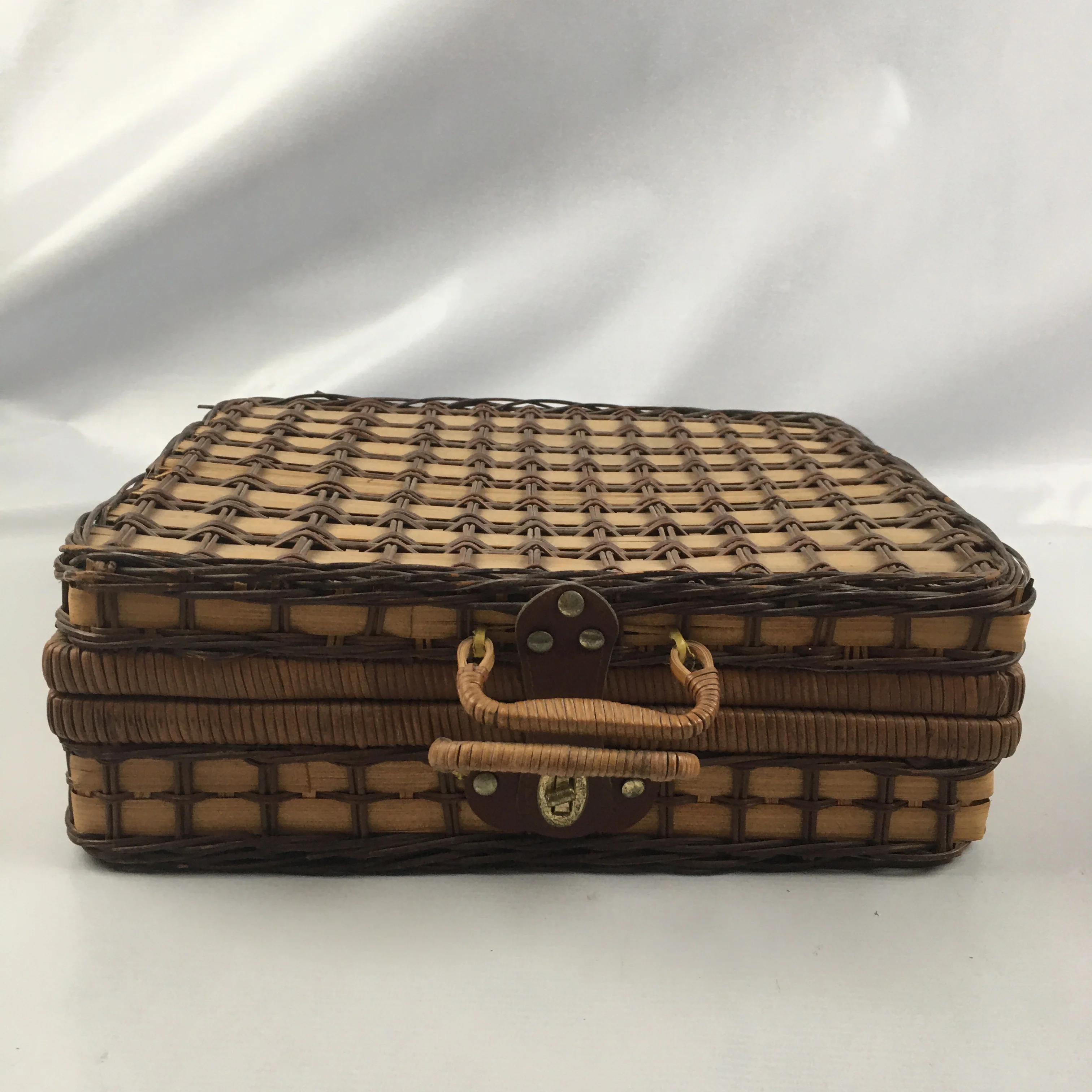 Straw Storage Picnic Box with Handles,Leather Strap Metal Lock Retro ...