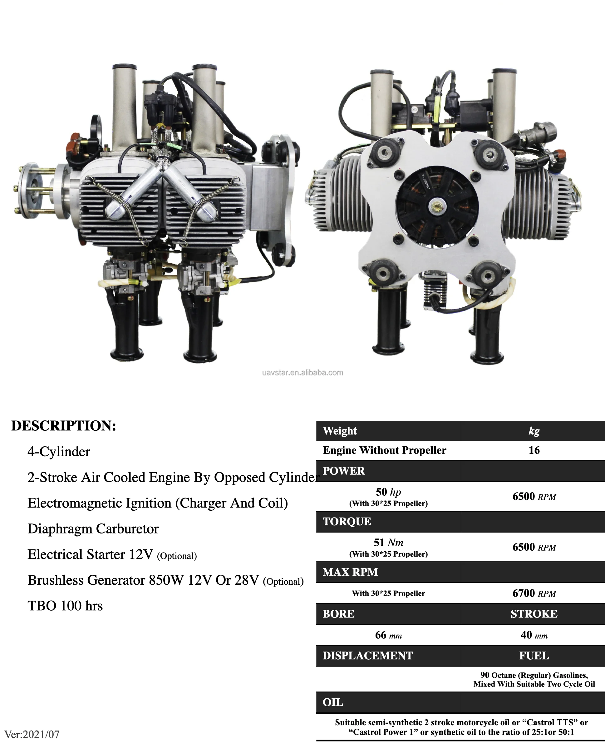 Drone Gasoline Engine Md550 37kw 50hp Uav Engine For Aircraft Drone ...