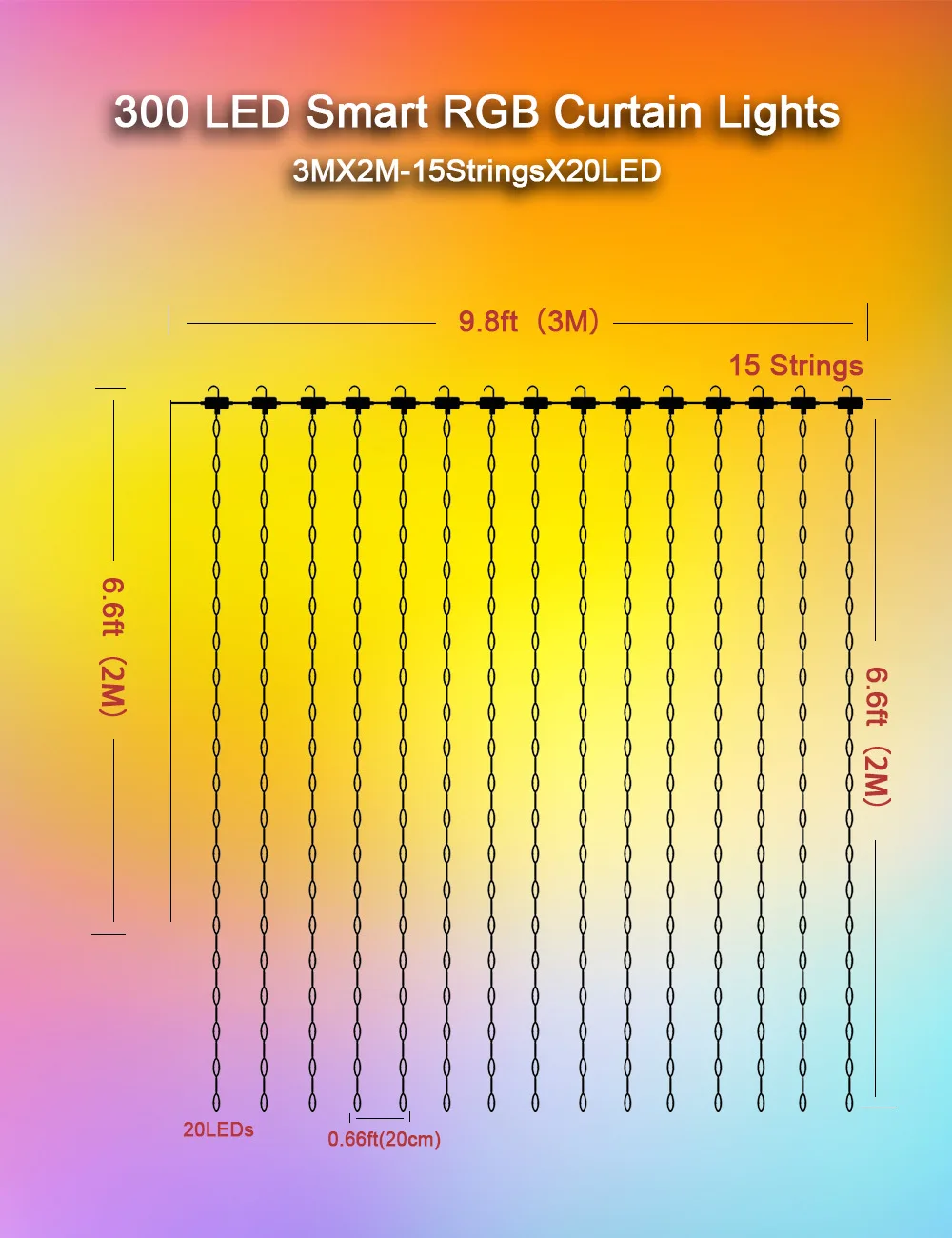 App-Controlled Smart RGB Pixel Addressable Curtain Lights Programmable ...