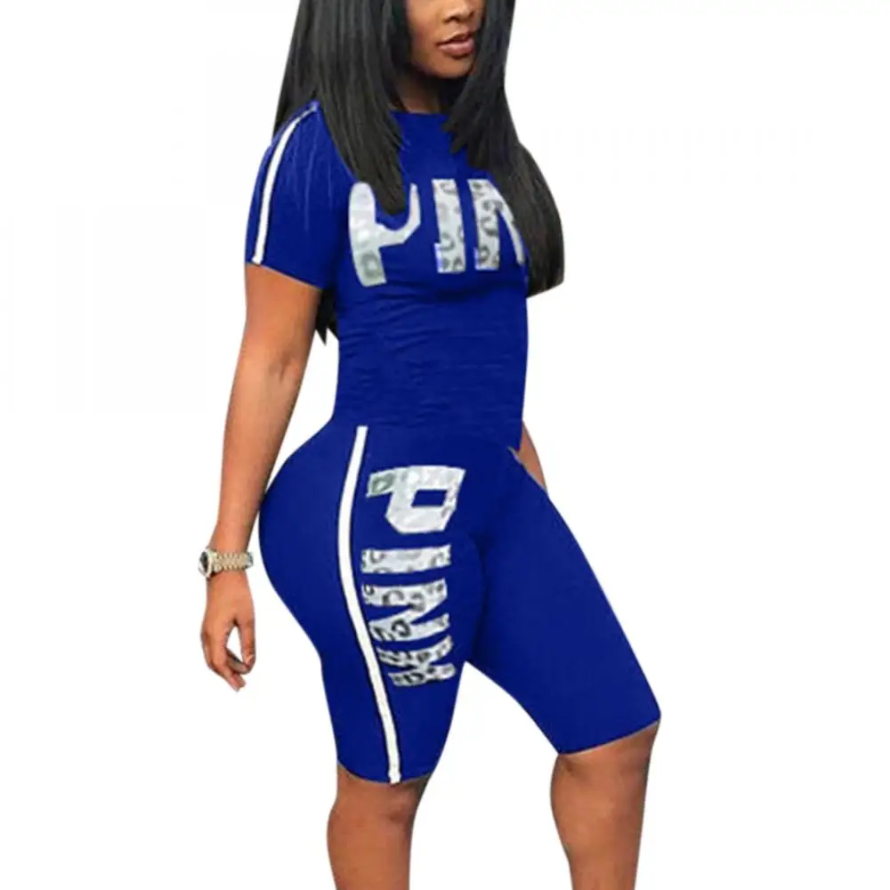 New Polyester Women Casual Short Set Two Piece Plus Size Outfit ...