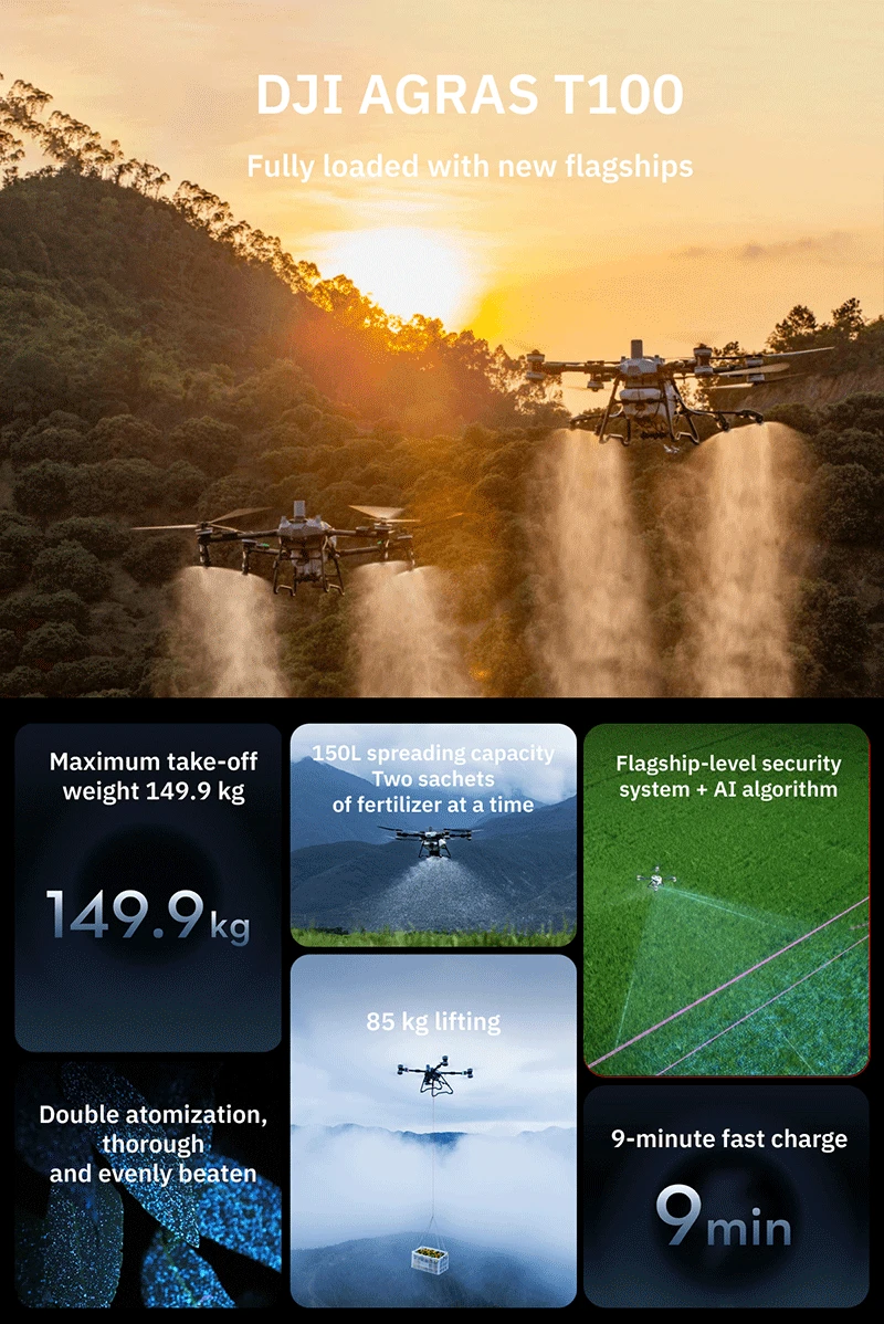 DJI Agras T100 Sprayer Drone - Expert-Grade Remote Control & Foldable ...
