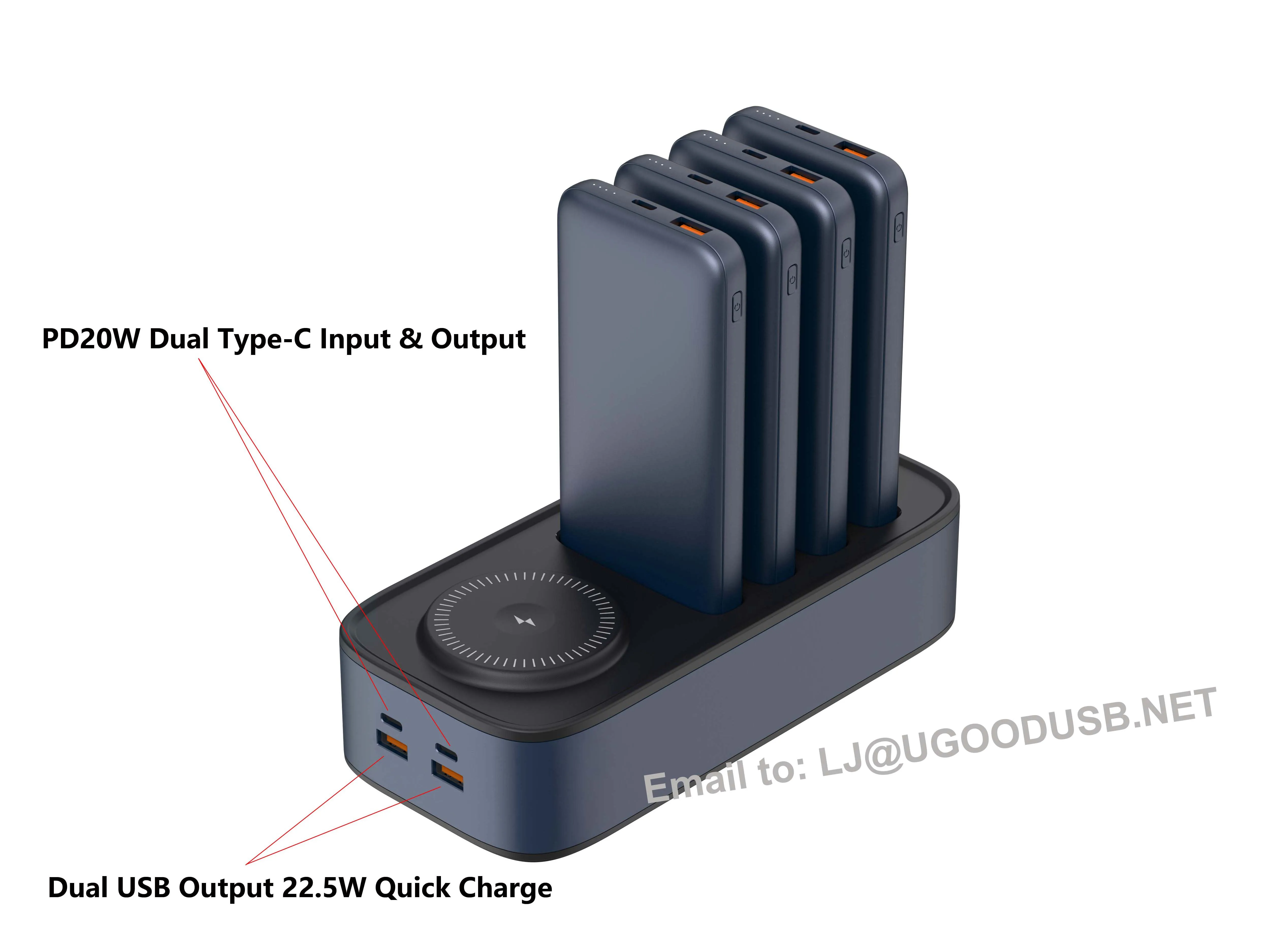 Sharing Power Bank 4 Batteries with Wireless Charger