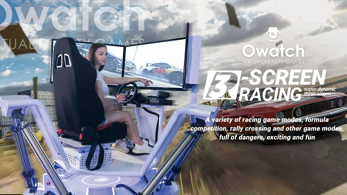 360° 6DoF Racing Simulator with 3 Screens for Commercial Use