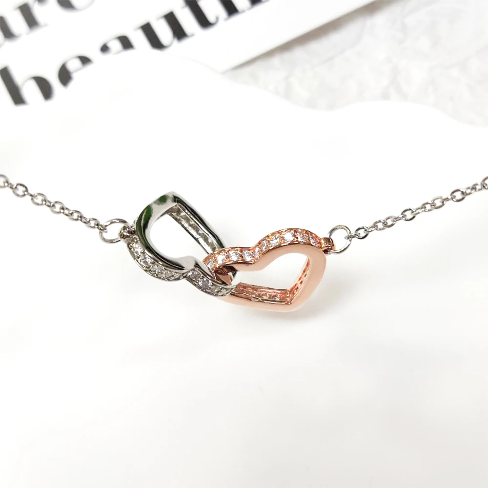 Interlocking Heart Pendant Necklace Joyeria Collier Femme Cz Stone ...