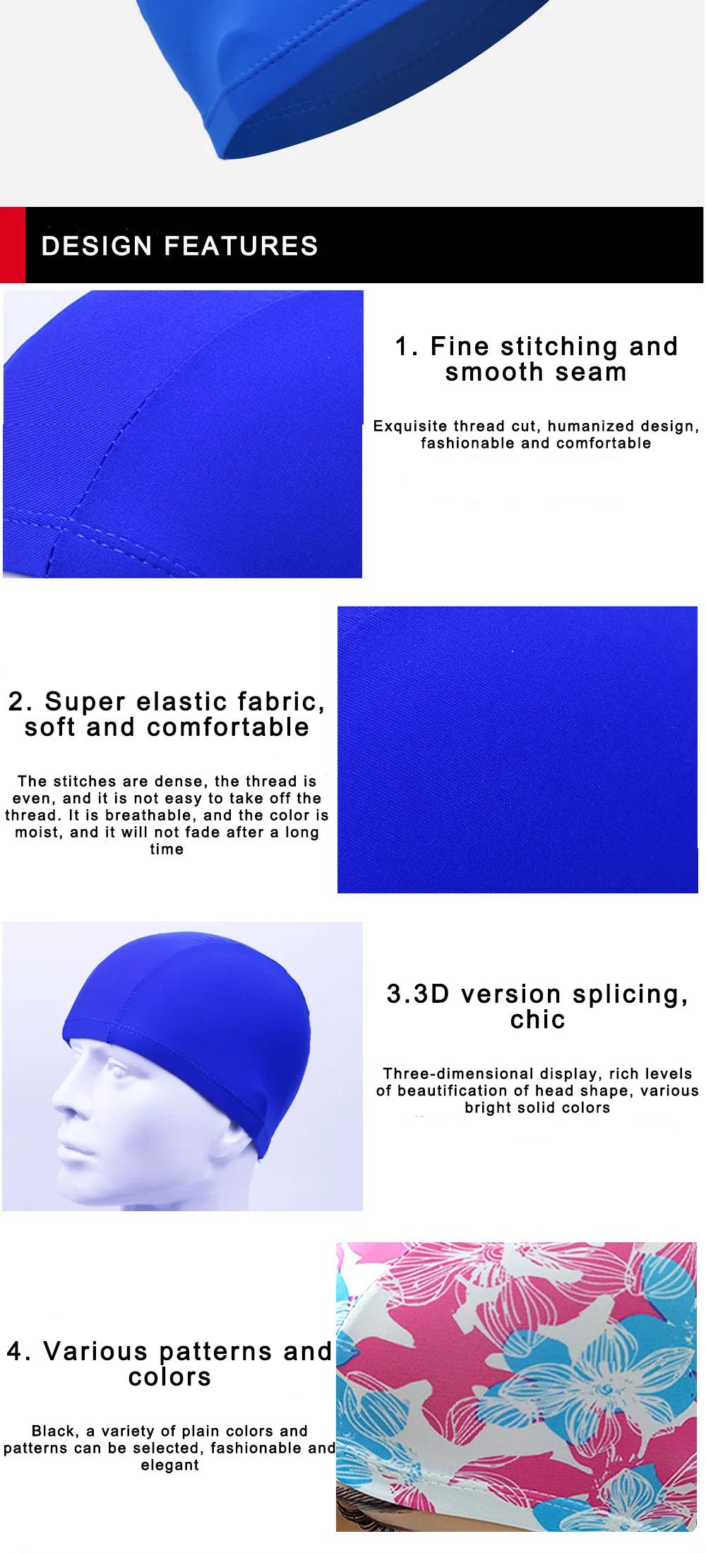 Custom Polyester Swimming Cap Pure Color Summer Elastane Custom ...
