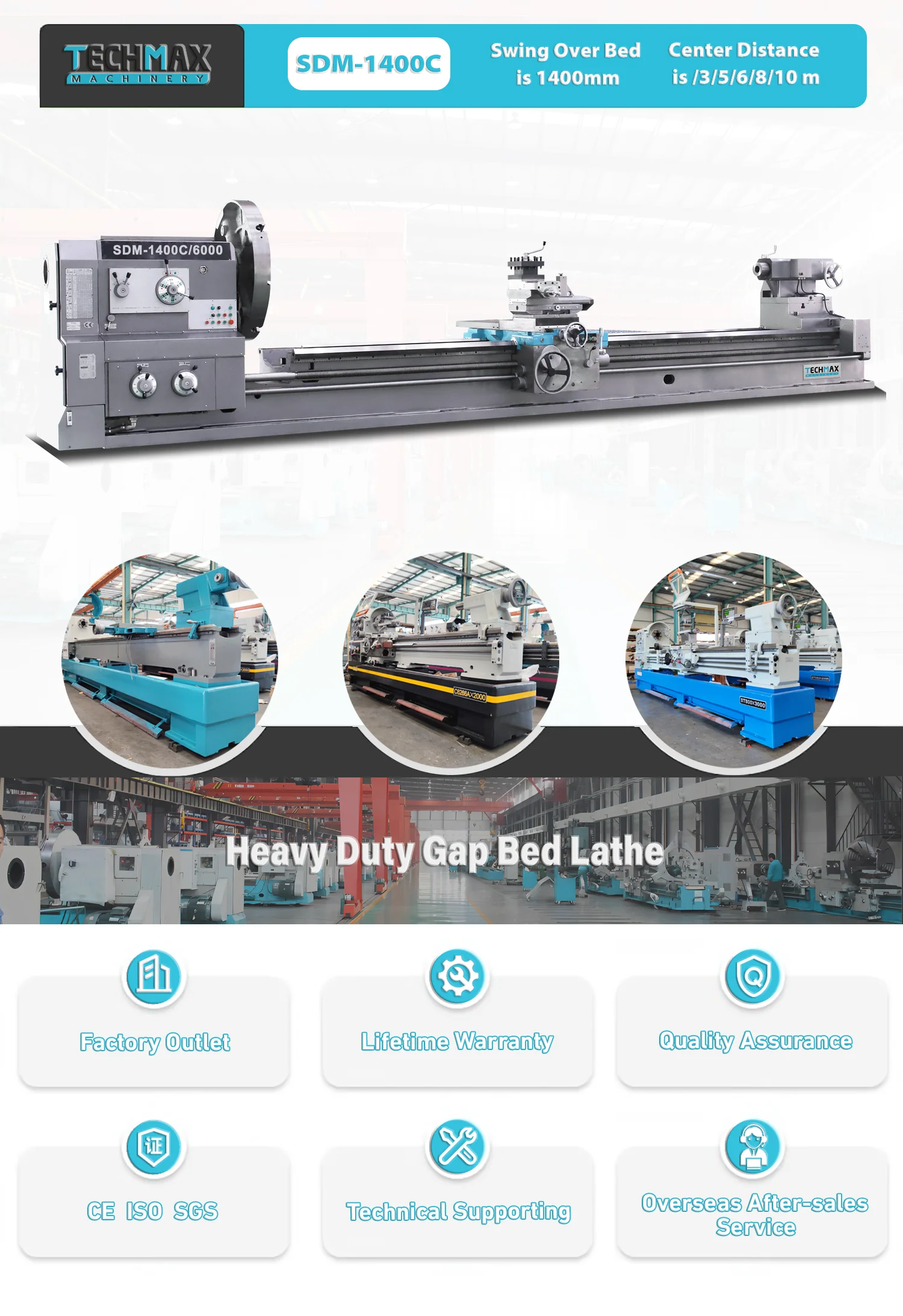 Heavy Duty Long Bed Lathe Machine for Metal and Heavy Workpieces SDM ...