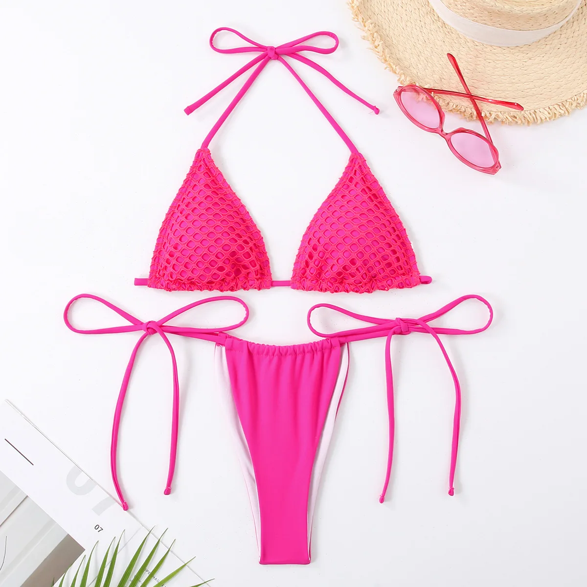2024 Sexy Nylon Mesh Push Up Swimwear Oemode Solid Color Triangle
