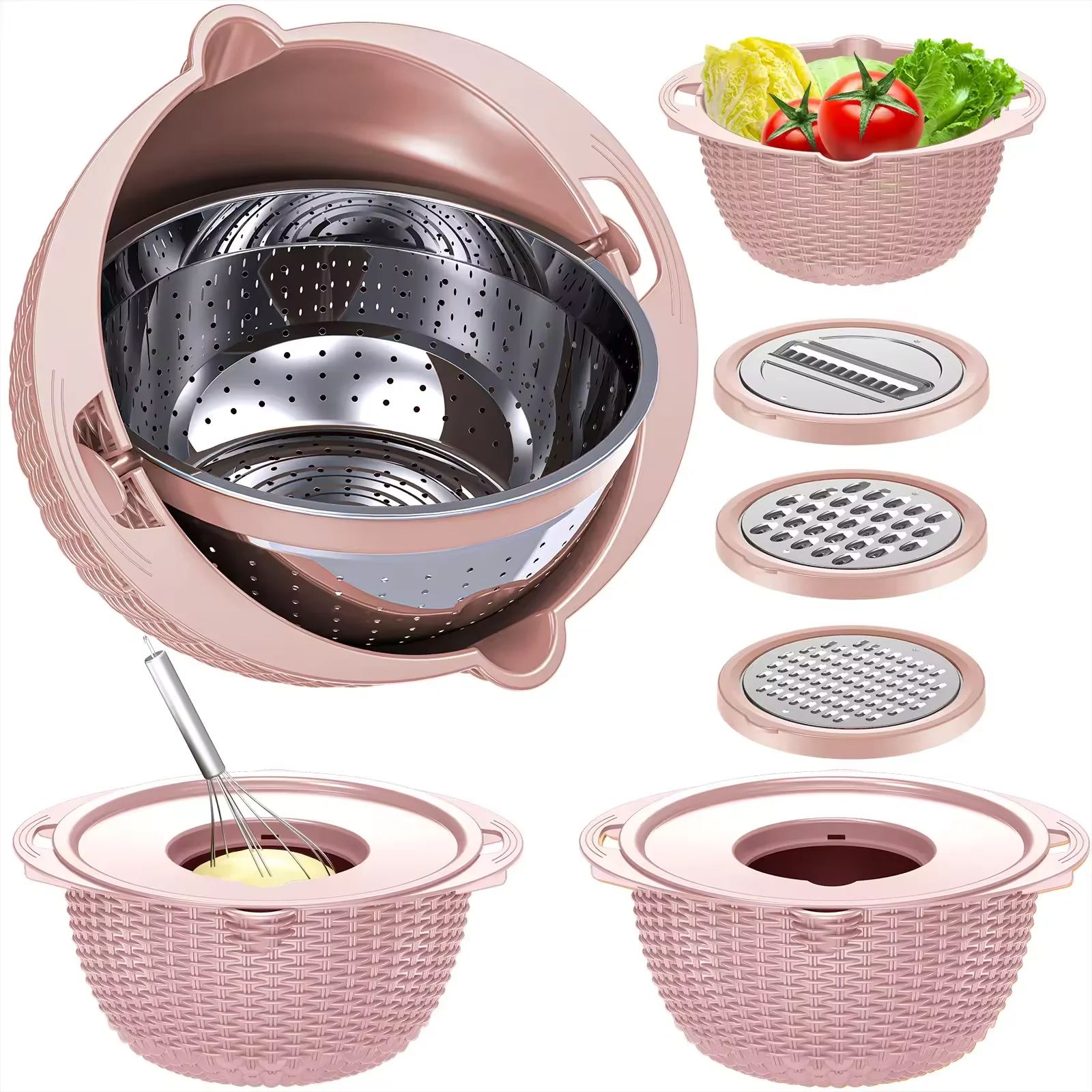 4-1 Colander With Bowl Set Colander With Measuring Spoons Fruit ...
