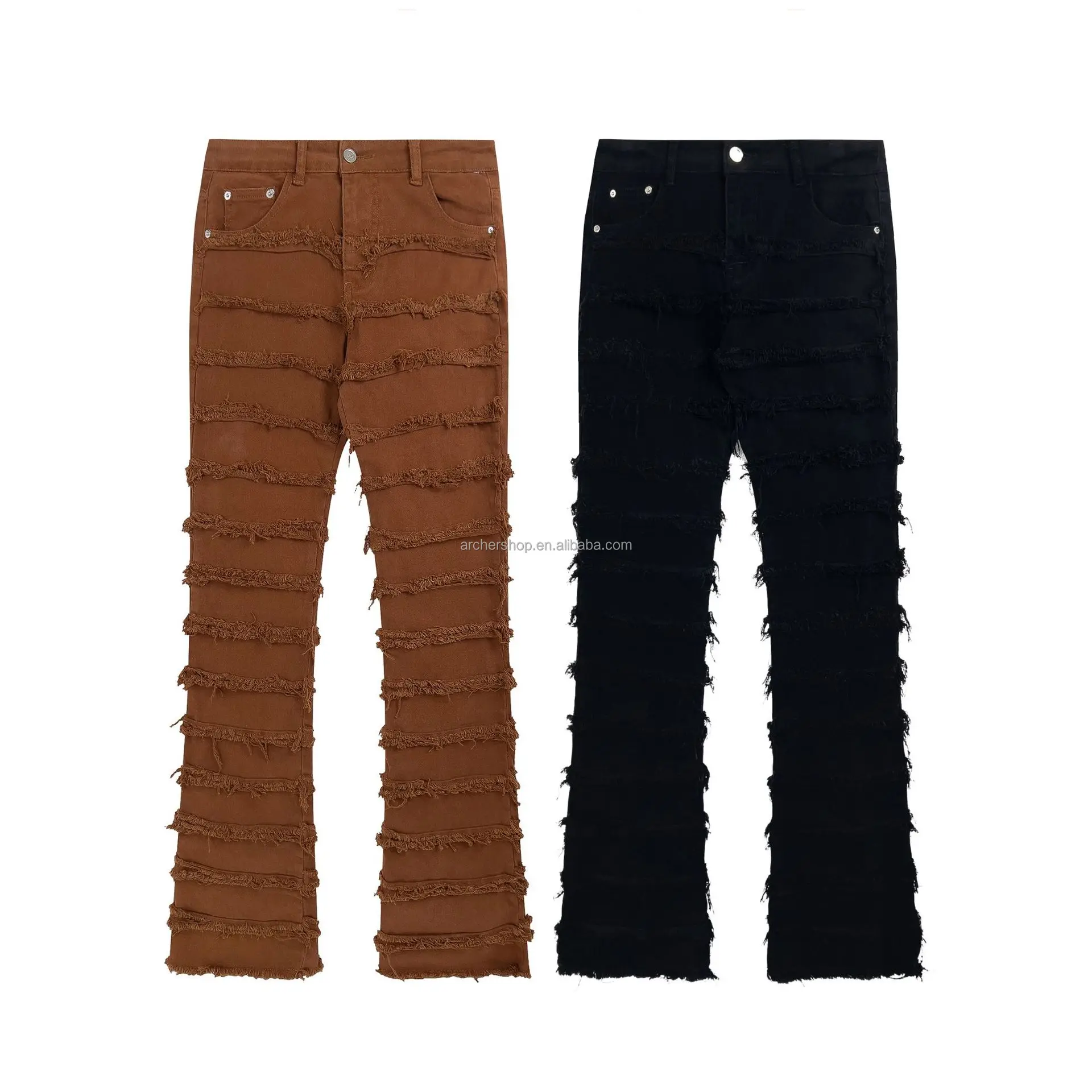Fashion Streetwear Flare Pants Distressed Ripped Flared Jeans Men Homme ...