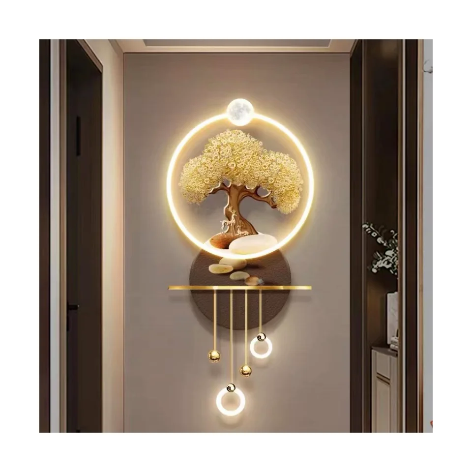Modern Luxury GOLDEN TREE LED 3D home wall decoration with artificial ...