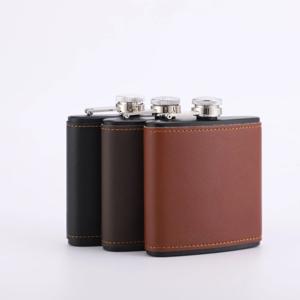 Wholesale Mini 8oz Black Stainless Steel Leather Personalized Hip Flask ...