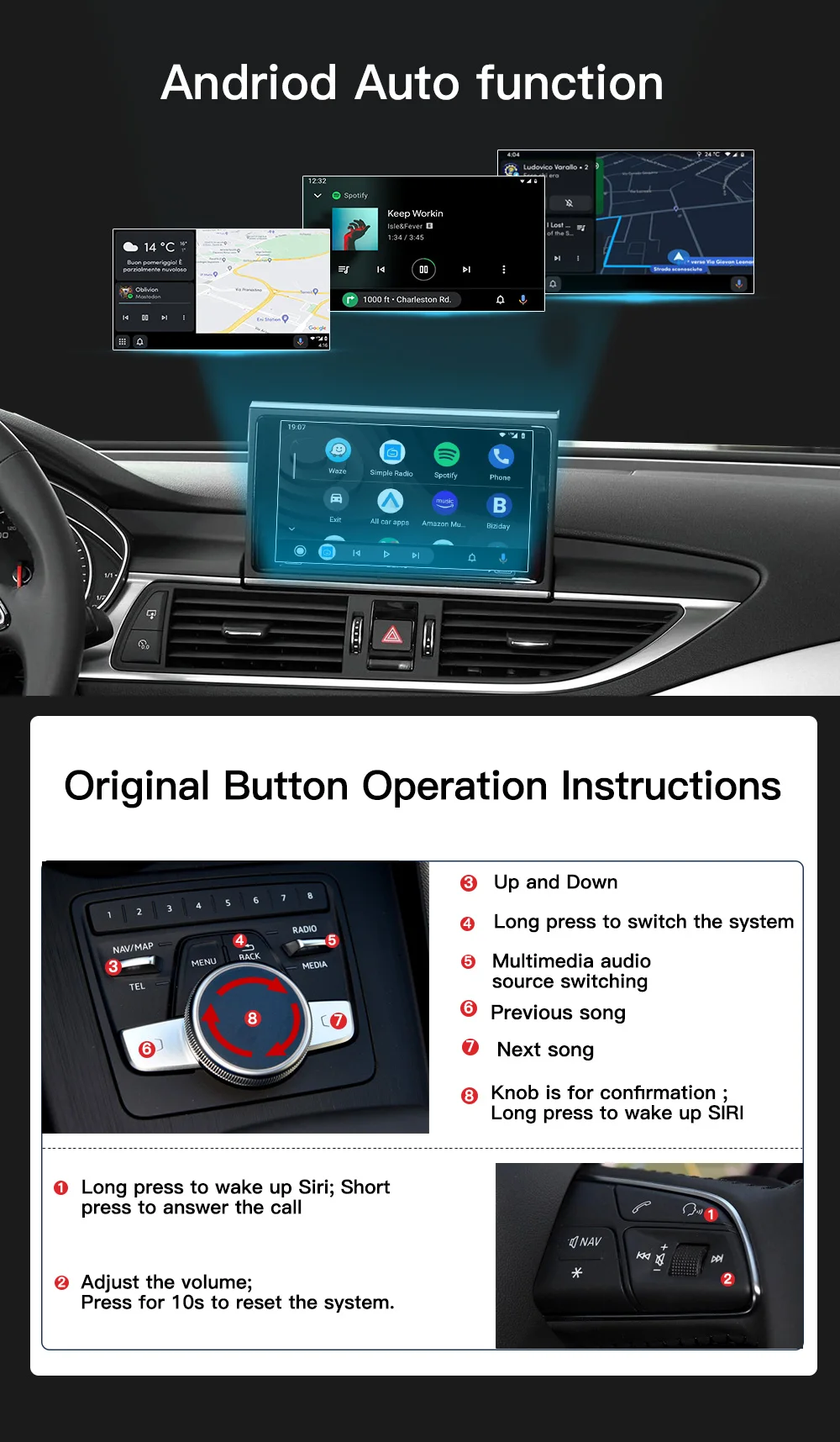 Autoabc Wireless Apple Carplay Android Auto Kits for Audi