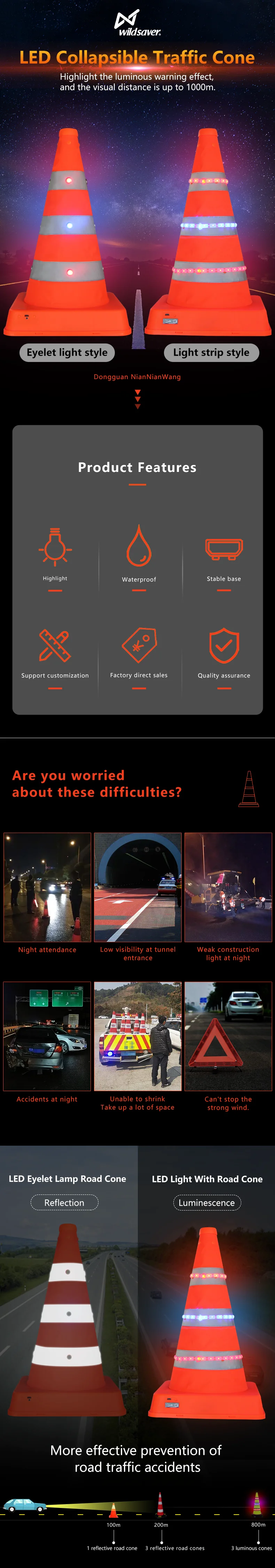 Custom 16 Inch Rechargeable Led Flashing Road Safety Cone Reflective ...