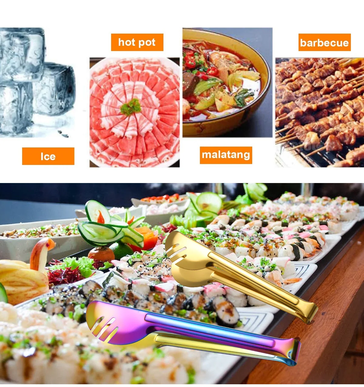 Restaurant Stainless Steel Kitchen Serving Buffet Tongs 9 Inches Multi ...