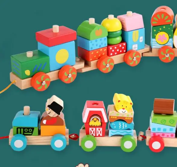 Wooden Disassembly And Assembly Multi-functional Drag Train Children's ...