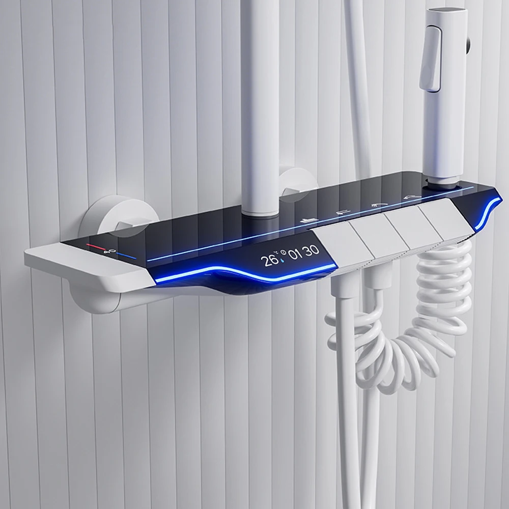 Led Exposed Thermostatic Piano Shower Digital Display Gun Grey Bathroom ...