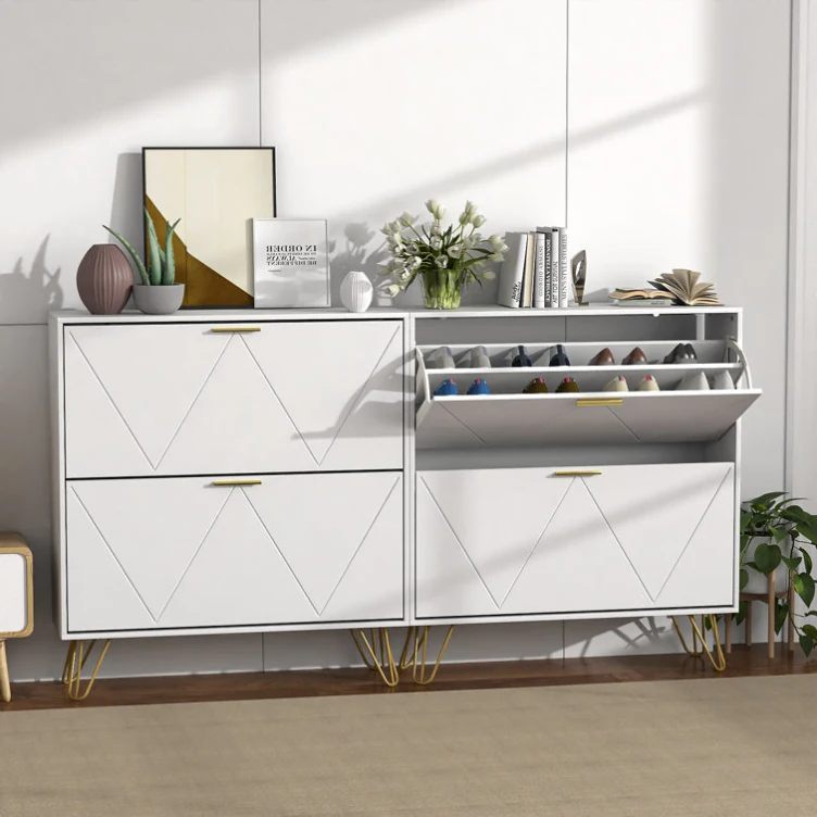 Shoe Storage Cupboard Groove Line Design White Painting 2 Tile Out Shoe ...