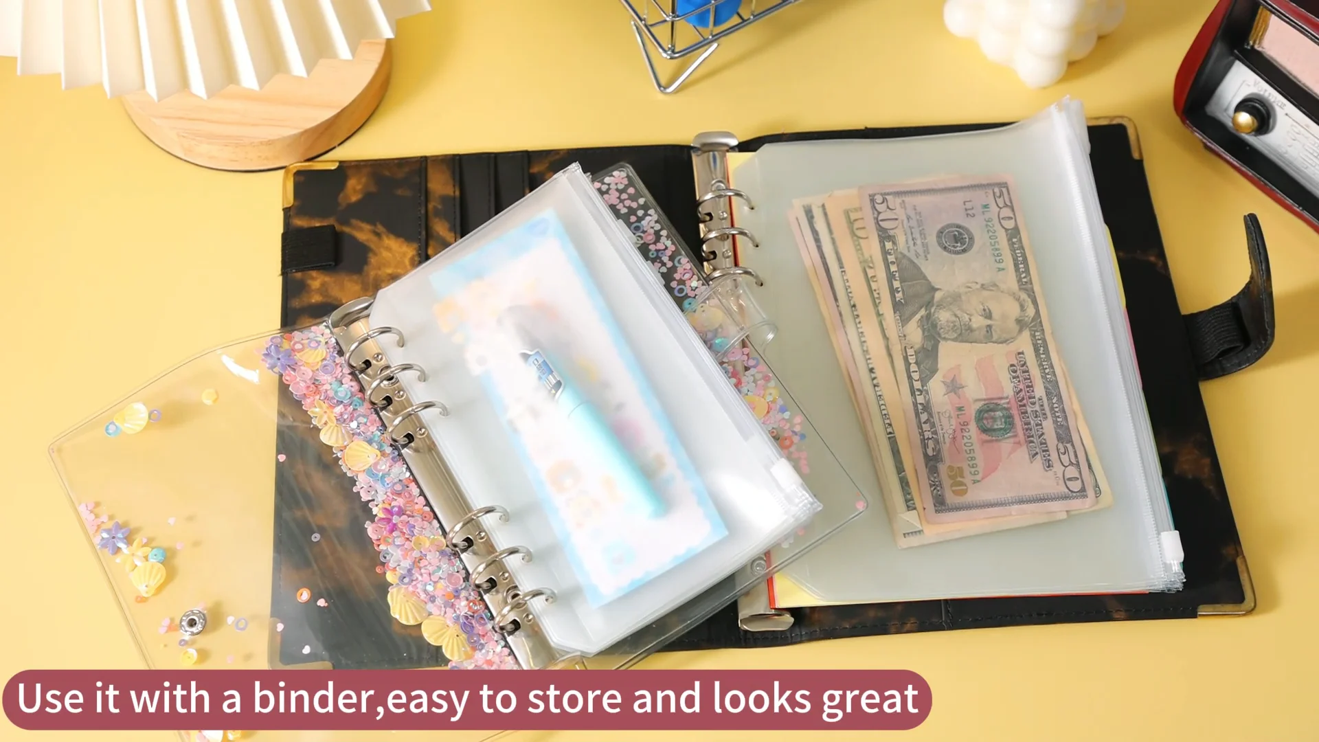 A6 Budget Binder Set Glitter Pvc Cash Envelope Budget System Binder ...