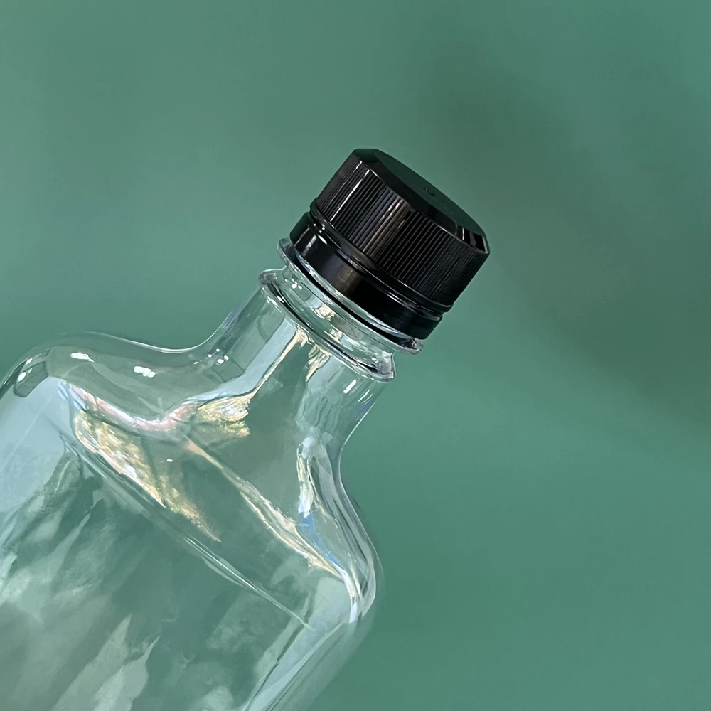 375 Ml Clear PET Plastic Flasks with Tamper Evident Caps