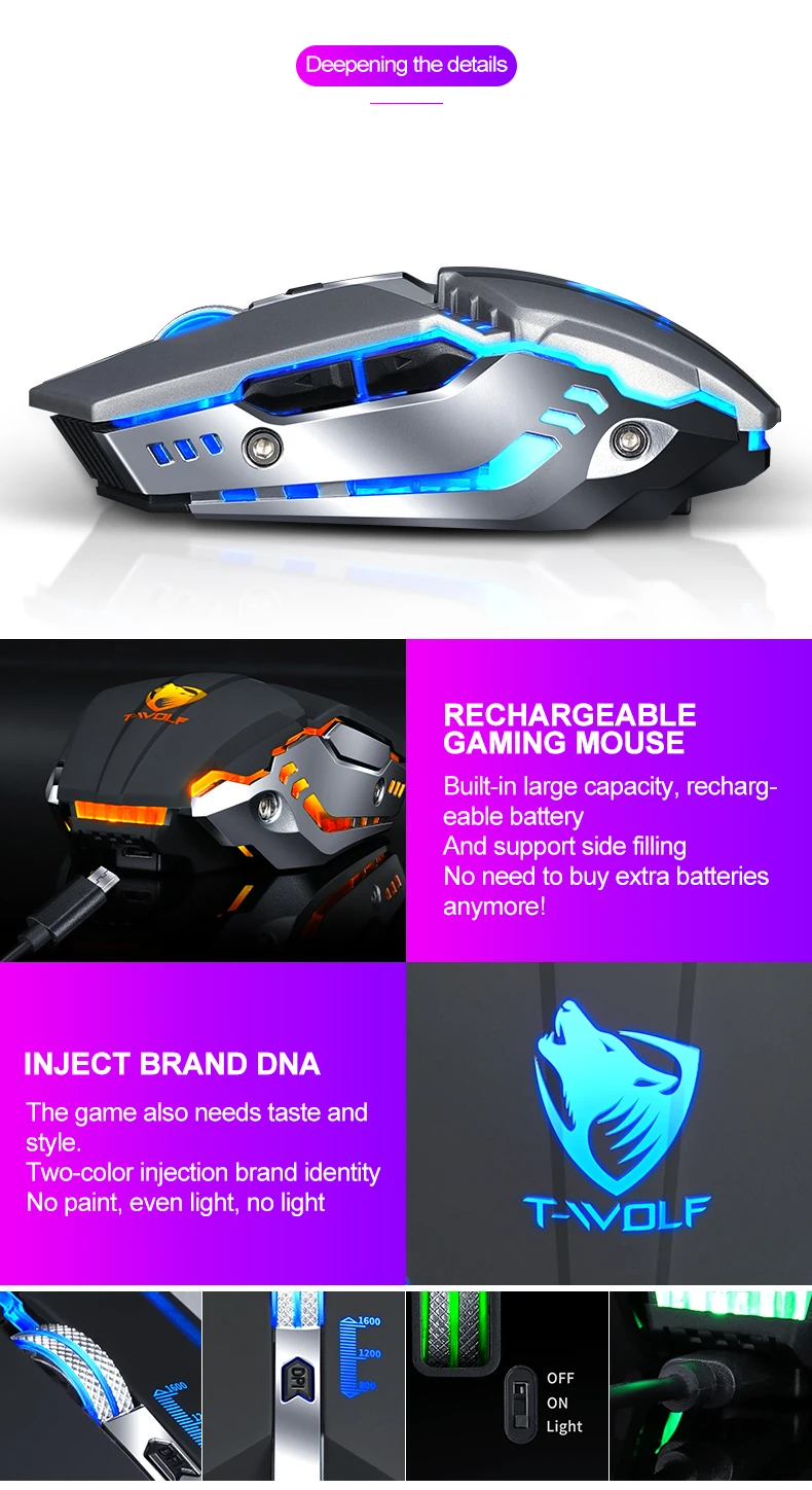 Rechargeable RGB 2.4G Optical Wireless Mice Gaming Computer Silent ...